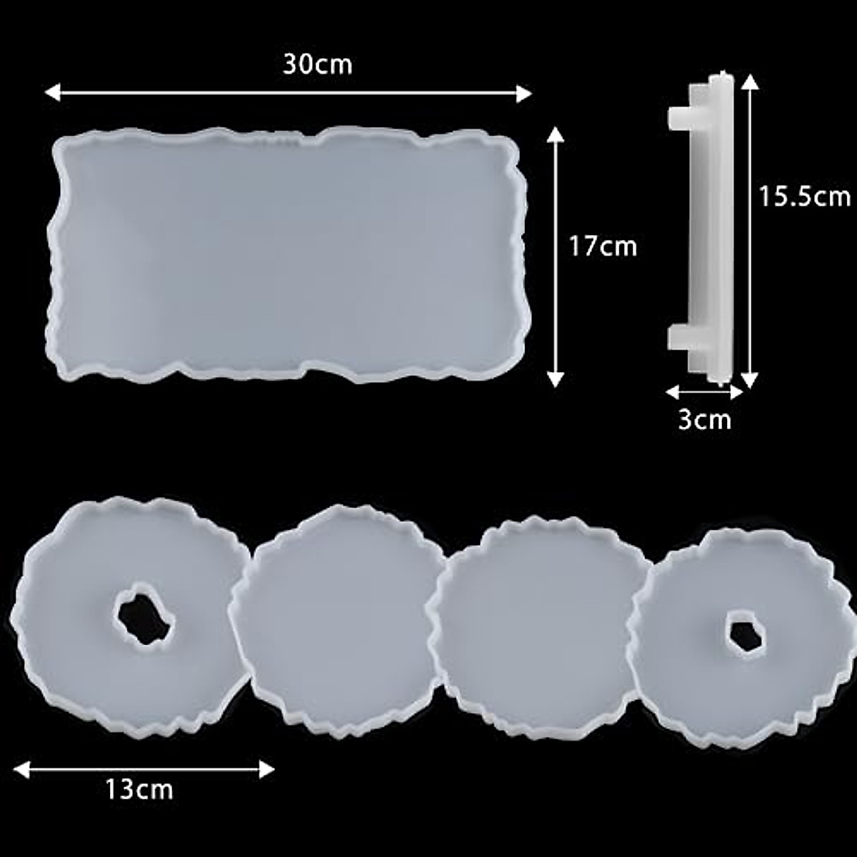 Epoda 5pcs Resin Tray Molds, Silicone Tray Mold, Irregular Rectangle Silicone Tray Mold with Handles, Designed for Making Large Epoxy Resin Coasters and Tea Trays