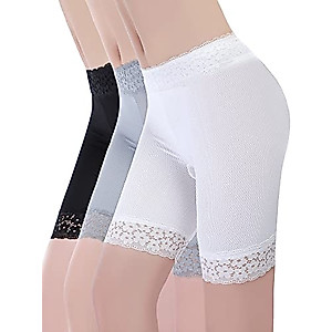 Lace Shorts Underwear Yoga Shorts Stretch Safety Leggings Undershorts for Women Girls (Black, Grey, White, Medium-Large)