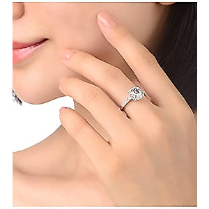 18K White Gold Plated 3CT Zircon Cushion Halo Diamond Ring for Women Sterling Silver Jewelry