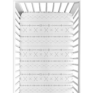 Sweet Jojo Designs Grey and White Boho Tribal Unisex Boy or Girl Baby or Toddler Nursery Fitted Crib Sheet for Gray Woodland Forest Friends Collection