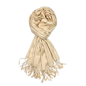 Achillea Large Soft Silky Pashmina Shawl Wrap Scarf in Solid Colors (Champagne)
