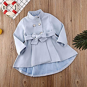 woshilaocai Toddler Kids Baby Girl Fall Winter Clothes Long Sleeve Jacket Trench Coat Windbreaker Breasted Belt Outerwear (light blue, 3-4 years)
