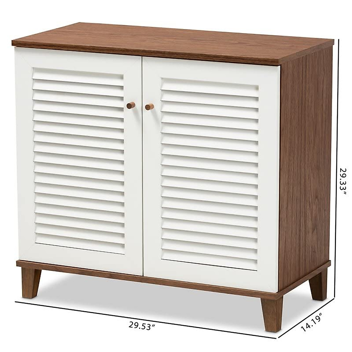 BOWERY HILL Modern 2 Doors Shoe Cabinet, 12 Pairs Shoe Rack Storage Organizer in White and Walnut Finish