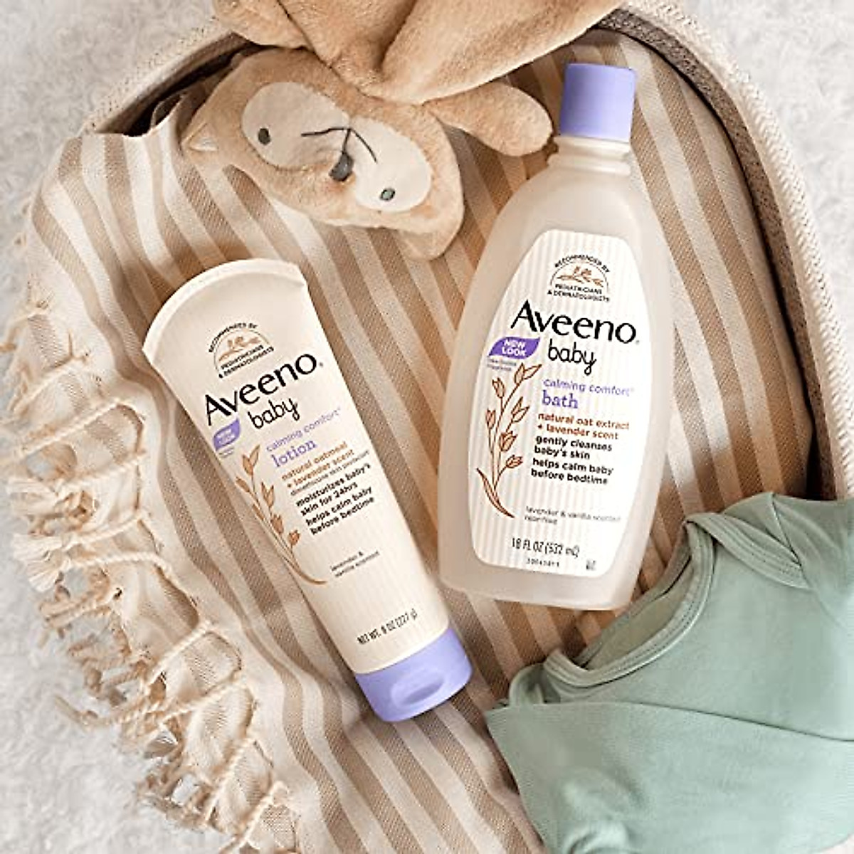 Aveeno Baby Calming Comfort Bath & Lotion Set, Night time Baby Skin Care Products with Natural Oat Extract, Lavender & Vanilla Scents, Paraben-Free, 2 Items