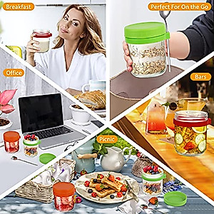 Overnight Oats Containers with Lids and Spoon, 6 Pack Mason Jars, 12 Oz Glass Container to Go for Chia Pudding Yogurt Salad Cereal Meal Prep