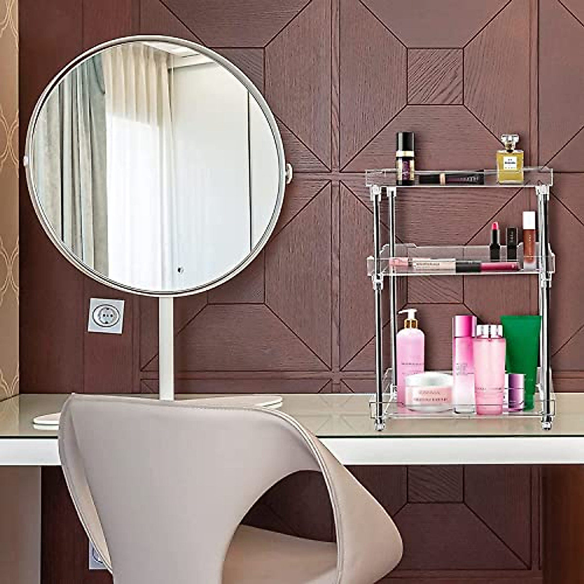 Fullplus Countertop Organizer Bathroom Multi-Functional Acrylic Vanity Tray Corner Shelf for Makeup Cosmetic