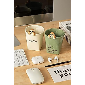 DIHOclub Ceramic Cup Funny 3D Sloth Mug Coffee Mug for Women and Men Gift for Best Friends and Coworkers (Cream-Sloth)