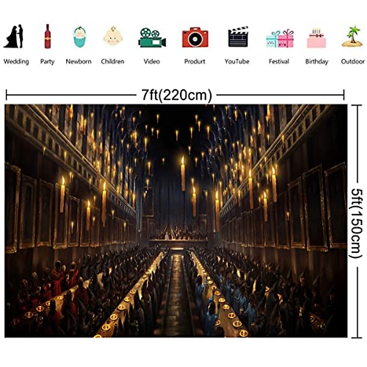7x5ft Magic Castle Witch Wizard School Photography Backdrop Hall Candles Church Photo Studio Background for Room