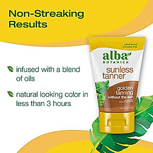 Alba Botanica Sunless Tanner, Self-Tanning Lotion for Face and Body, Golden Tanning without the Sun, Non-Streaking and Natural Looking Self-Tanner, 4 oz. Tube