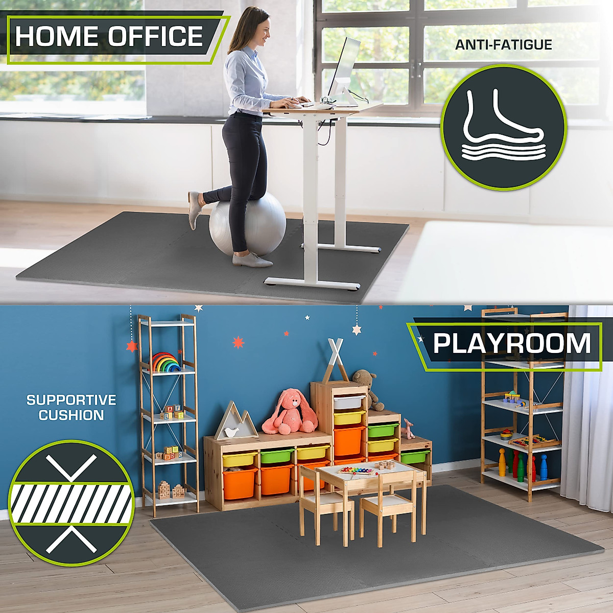 ProsourceFit Extra Thick Puzzle Exercise Mat , EVA Foam Interlocking Tiles for Protective, Cushioned Workout Flooring for Home and Gym Equipment, Grey - 3/4 inch - 24 Sq Ft - 6 Tiles