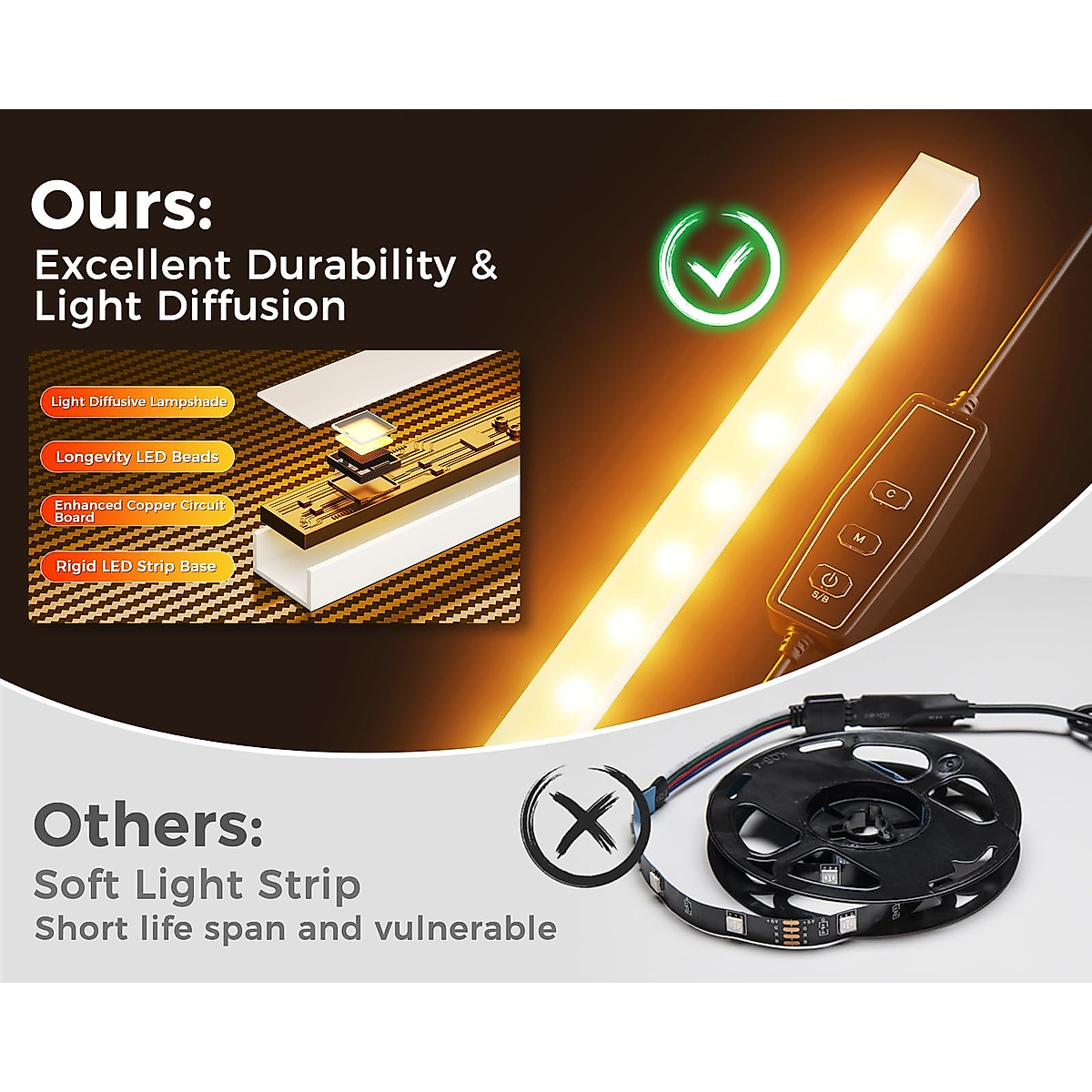 AODK L Shaped Desk Gaming Desk with LED Light & Power Outlet, 53 Inch Reversible L Shaped Computer Desk with Shelf, Corner Desk with Storage Bag&Hook for Home Office Desk, Vintage