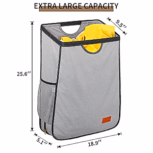 Ligereza Hanging Laundry Hamper Bag is Suitabled for Any Door,Large Capacity Hanging Laundry Basket Won't Scratch the Door Paint,Over the Door Laundry Hamper with Big Metal Rim Opening