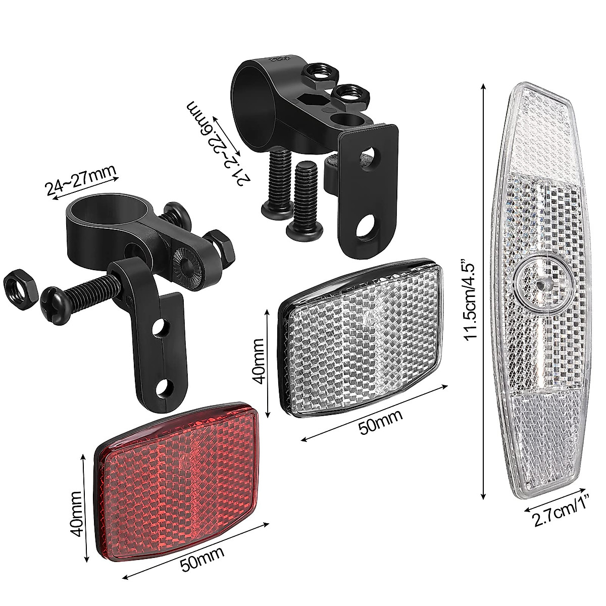 Maitys 6 PCS Bike Front and Rear Reflectors Kit Bicycle Light Reflectors Bike Safety Warning Reflectors Cycling Accessories for Handlebar and Night Cycling(White/Red)