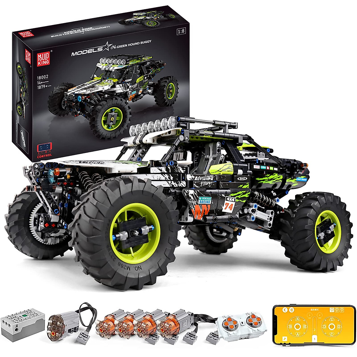 Mould King 18002 RC Climbing Car Building Kits for Boys, 1879 Pieces MOC Building Blocks 4X4 Off-Road Truck Model Sets, Stem Remote Control Car Bricks Toys for Kids