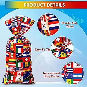 100 Pcs International Flag Candy Party Bags World Country Flags Treat Bags Patriotic Cellophane Bags Travel Goodie Bags for Soccer Sports Beer Festival Events Celebration School Party Decorations