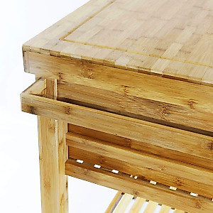 Home Aesthetics Rolling Kitchen Island Cart with Drawers Shelves, Towel Rack, Locking Casters, Butcher Block Food Prepping Cart Trolley on Wheels, Bamboo Wood