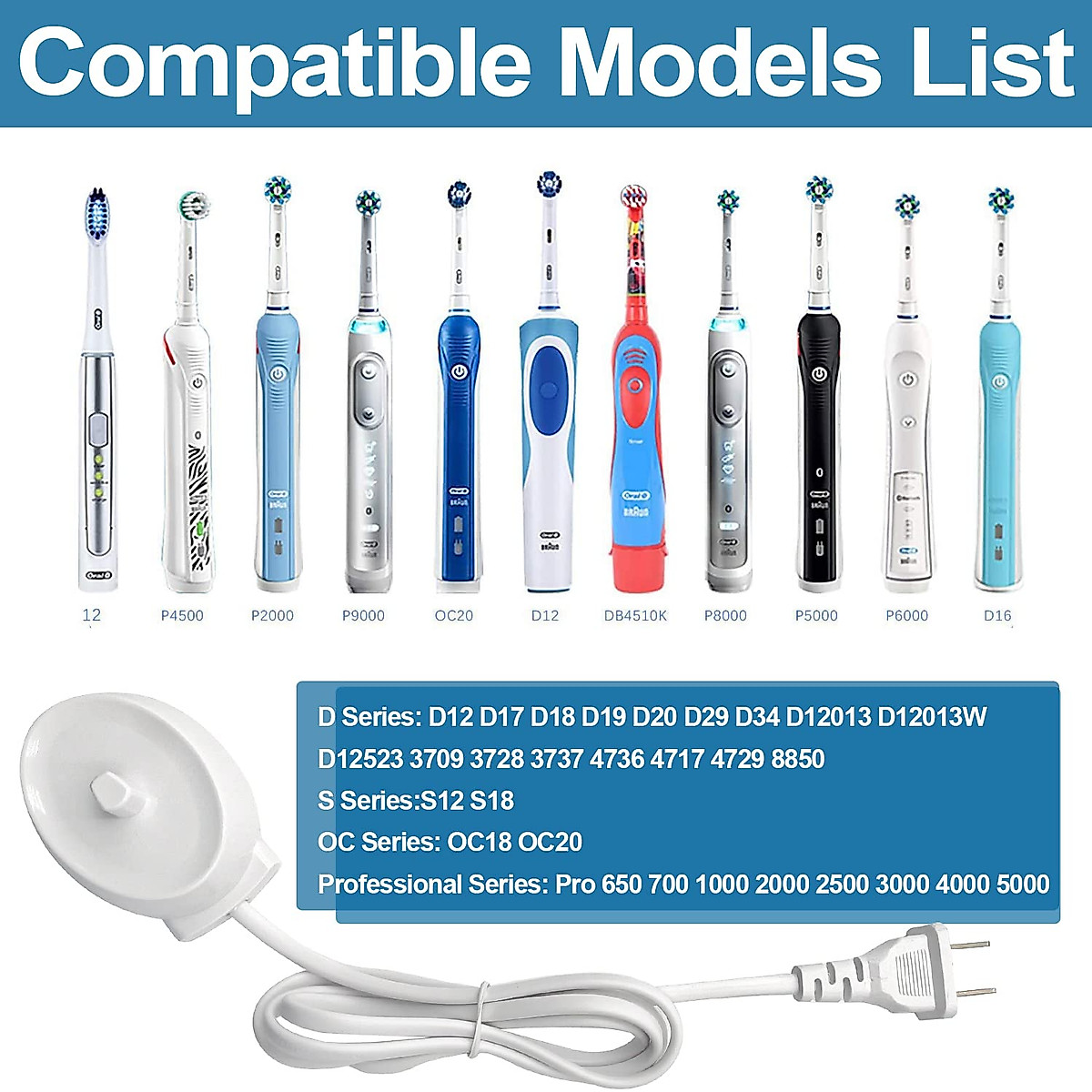 Replacement Electric Toothbrush Charger Fit for Oral B, Inductive Charger Base Compatible with Braun Electric Toothbrush, Portable Environmental ABS Fit for Oral B Electric Toothbrush