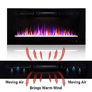 S-THROUGH Electric Fireplace Insert, Recessed and Wall Mounted Electric Fireplace Heater, 36 Inch Linear Electric Fireplace with Remote Control & Timer, Touch Screen, Adjustable Flame Color，750w/1500w