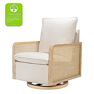 Babyletto Sumba Swivel Glider with Cane in Performance Cream Eco-Weave and Light Wood Base, Water Repellent & Stain Resistant, Greenguard Gold and CertiPUR-US Certified
