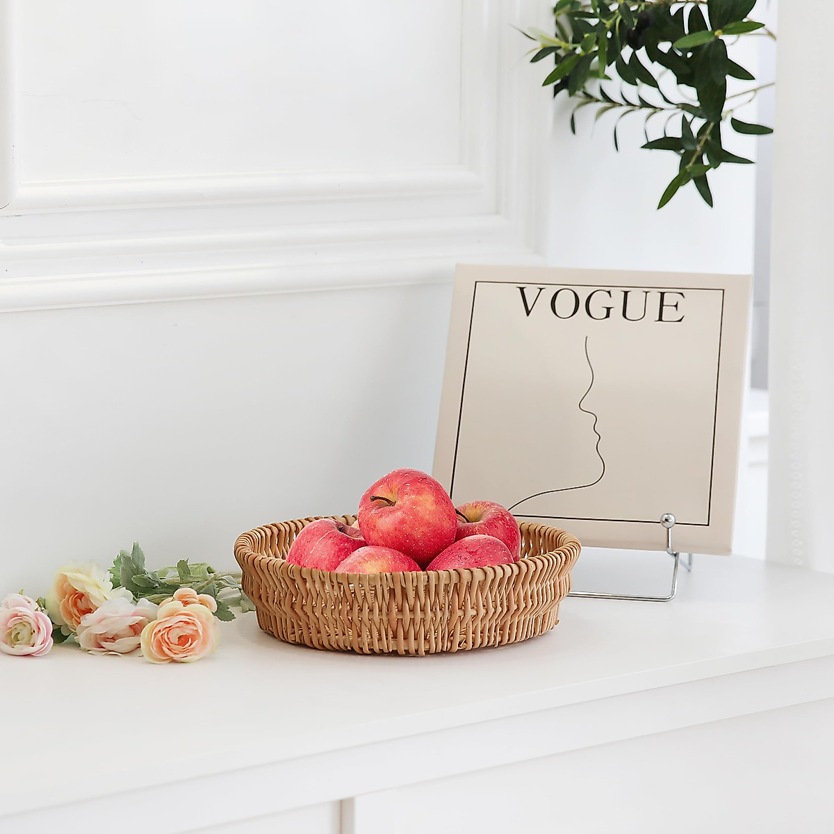 LONGERO Handcrafted Storage Basket, Wicker Round Bowl, Handwoven Shelf Basket, Natural Willow, 1 Pack, Large Size-Top Inner Ø ca 12.5''