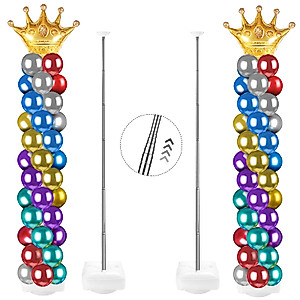 Voircoloria Balloon Column Stand for Floor Set of 2, Adjustable Balloon Arch Stand Balloon Tower Pillar with Reusable Water Bags for Halloween Gender Reveal, Baby Shower, Birthday Party Decorations