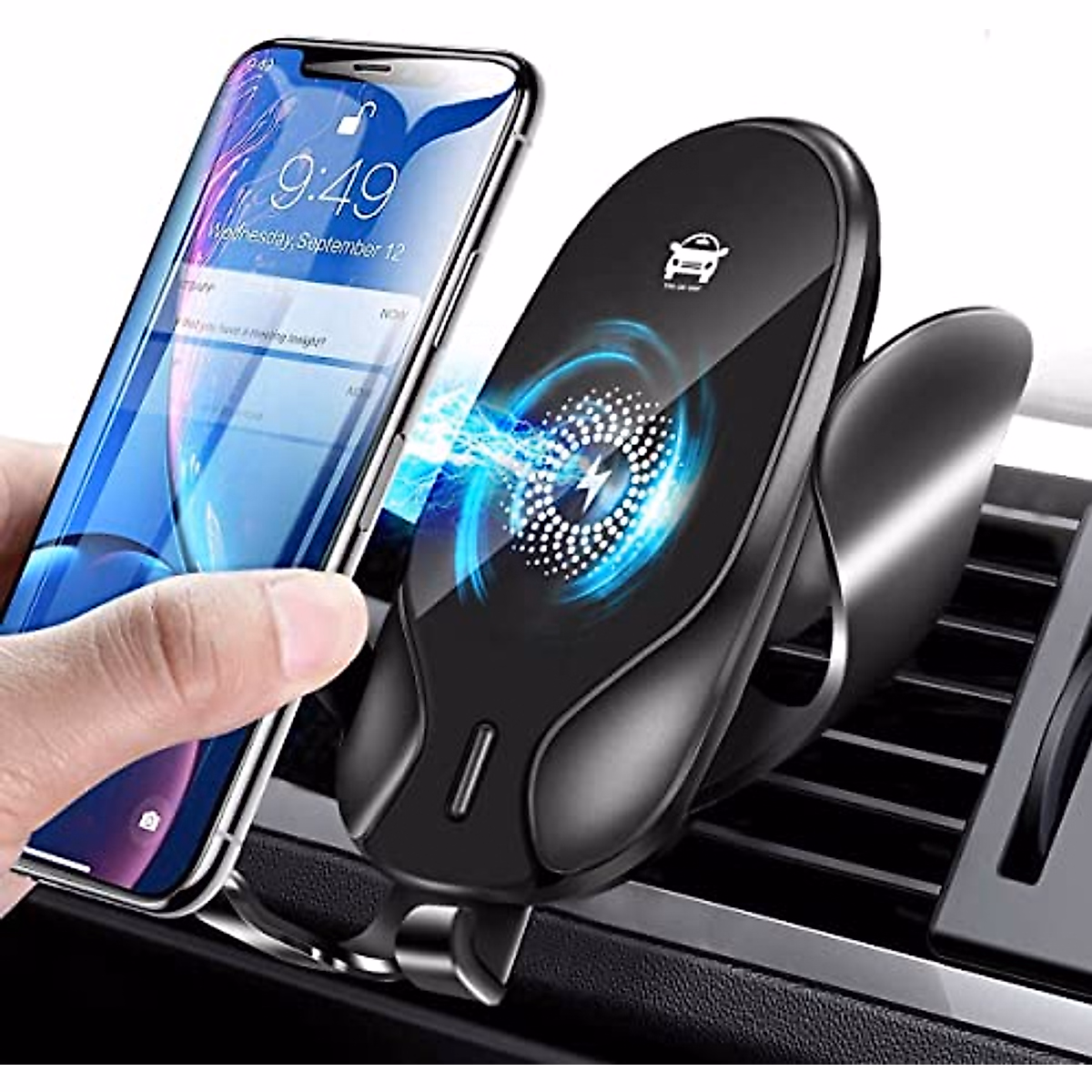 Wireless Car Charger, 15W/10W Fast Charging Car Mount, Air Vent Cell Phone Holder for Car, Universal Car Phone Holder Cradle Compatible with iPhone 13/12/11, Samsung S21/S20/S10, and More, Black