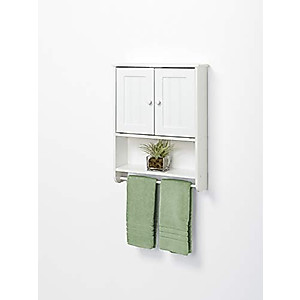 Zenna Home Cottage Bathroom Wall Cabinet, with 2 Shelves and 2 Doors, 19" W x 25.6" H, Storage Cabinet with Towel Bar, White