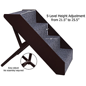 Arf Pets Wood Dog Stairs, 4 Levels Height Adjustment Wide Pet Steps for Dogs and Cats, Foldable