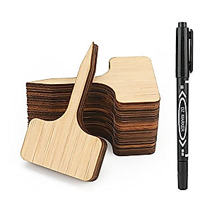 KINGLAKE 60 Pcs Bamboo Plant Labels,Garden Plant Labels,Garden Plant Markers,T-Type Tags Nursery Garden Labels,Wood Plant Labels,Waterproof Garden Signs for Vegetable Garden Plants with a Marker Pen