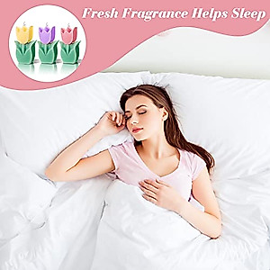 3 Pcs Flower Shaped Candles Tulip Candles Aesthetic Cool Candles Cute Candles Paraffin Wax Decorative Candle Room Decor Funky Scented Flower Candle for Gift Wedding Party Favors, Pink, Yellow, Purple