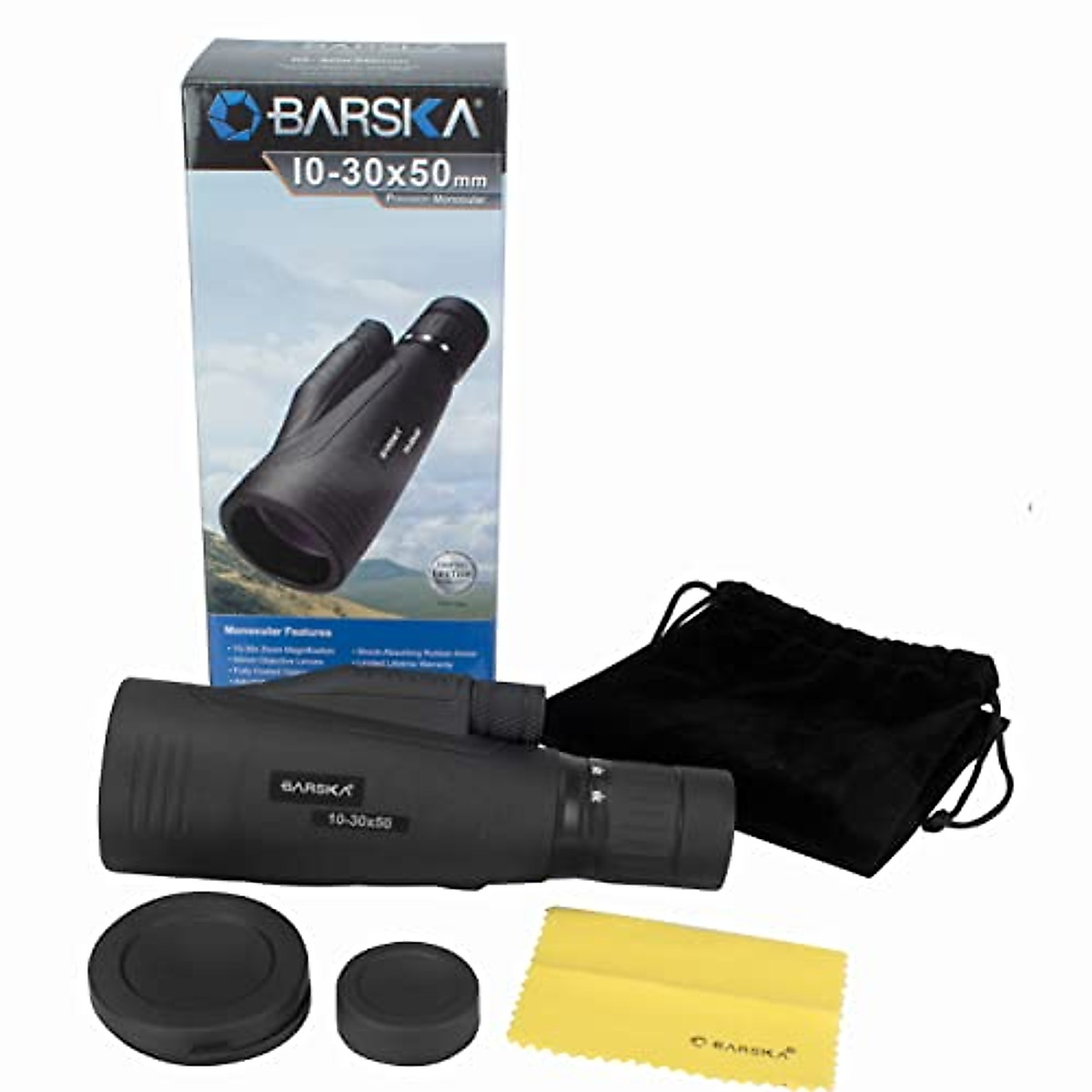 BARSKA 10-30x50mm Blackhawk Precision Zoom Monocular for Bird Watching, Travel, Hunting, Boating, and Camping.