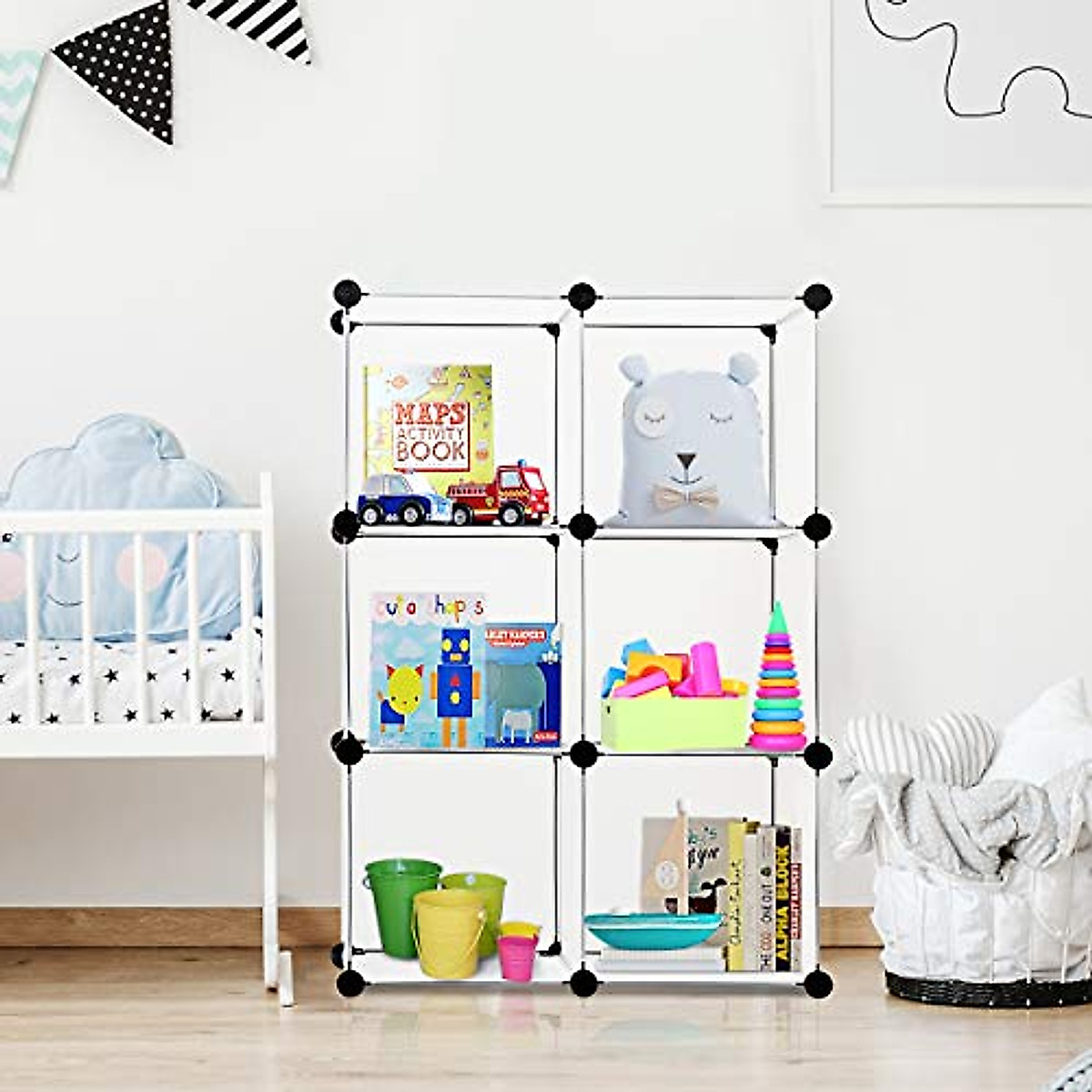 Tangkula 6 Cubes Storage Organizer, DIY Plastic PP Closet Cabinet w/Rustproof Steel Frame, Portable DIY Modular Storage System w/Hammer for Toys, Books, Shoes Indoor Use