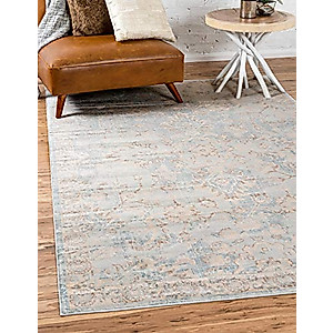 Unique Loom Paris Collection Pastel Tones Traditional Distressed Light Blue Area Rug (9' 0 x 12' 0)
