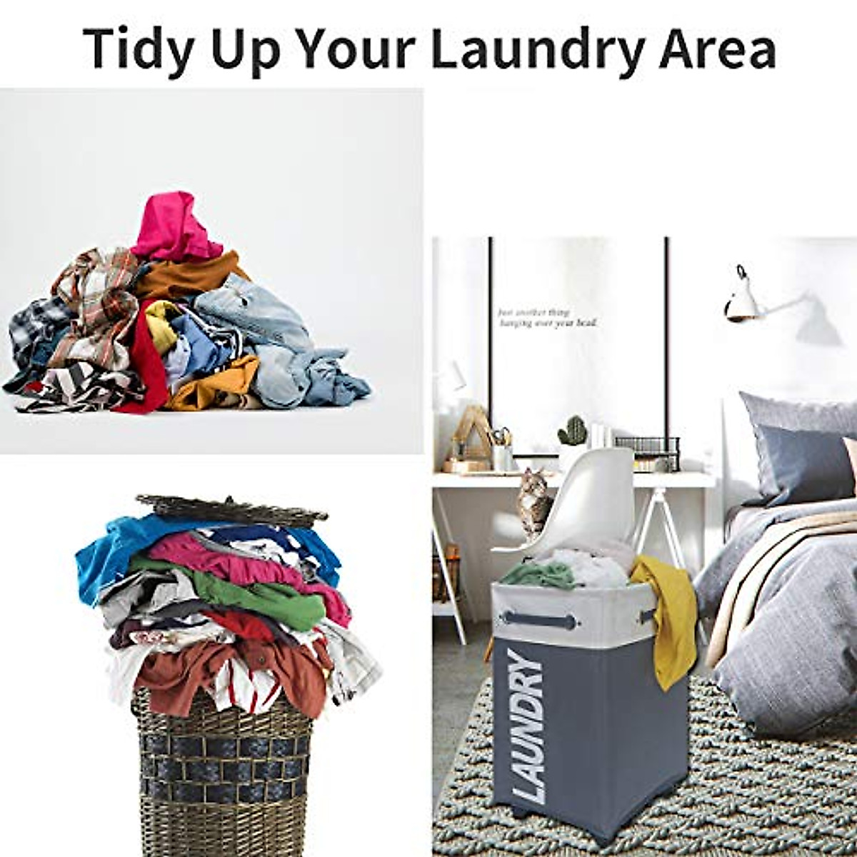 Cleversion Laundry Basket with Wheels-Waterproof Rolling Laundry Hamper –Dirty Clothes Hamper for Laundry(Dark Gray&Beige)