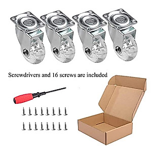 Swivel Caster Wheels for Furniture, 2 Inch Heavy Duty Castor Wheels Set of 4, Crystal Clear Polyurethane Rolling Castors with 360 Degree Plate for Cabinet,Ottoman,Bench (500LBS,Screws Included)