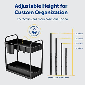 WIOSKE Space-Saving Under-Sink Organizer, Foldable, Plastic Material, Black Color, 4 Side Hooks, Small Hanging Storage Box, Maximizes Vertical Space, Easy Assembly, Sliding Drawer