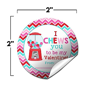 I Chews You Bubble Gum Valentine Party Favor Sticker Labels for Kids, 40 2" Party Circle Stickers by AmandaCreation, Great for Classroom Valentines, Envelope Seals, Gifts & Treats