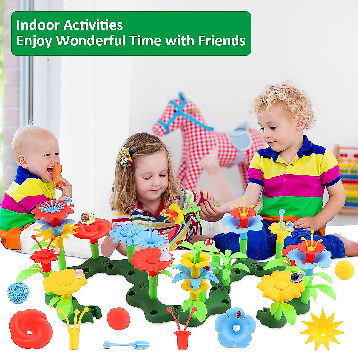 Toys for 3-7 Years Old Girls,Flower Garden Building Toys with Fairy Garden Miniatures,Building A Garden Toy Set for Toddlers,Preschool Educational Playset,Birthday Gifts Kids