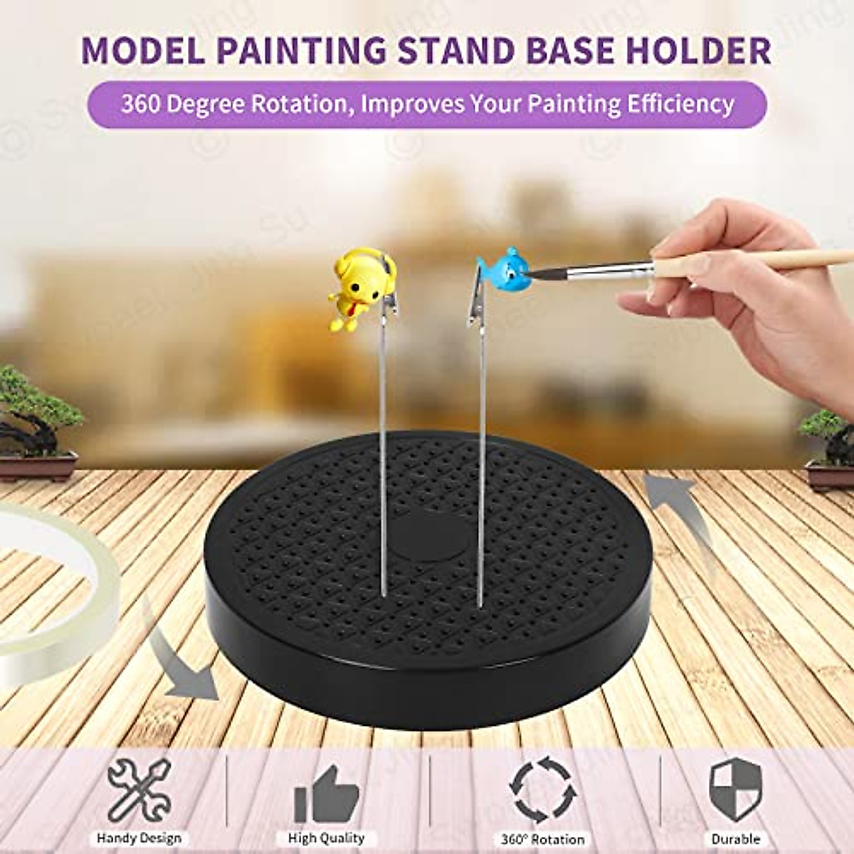 Swpeet 14Pcs 360 Degree Rotation Model Painting Stand Base Holder and 6 Inch Model Painting Alligator Clip Stick with Invisible Tape Assortment Kit Perfect for Airbrush Spraying Hobby Modeling Parts
