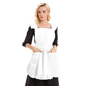 LilMents Retro Adjustable Ruffle Apron Kitchen Cooking Baking Cleaning Maid Costume (White)