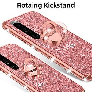 nancheng for Sony Xperia 1 III Phone Case (2021) with Ring Kickstand Lanyard Shockproof Protection Cover - Rose Gold
