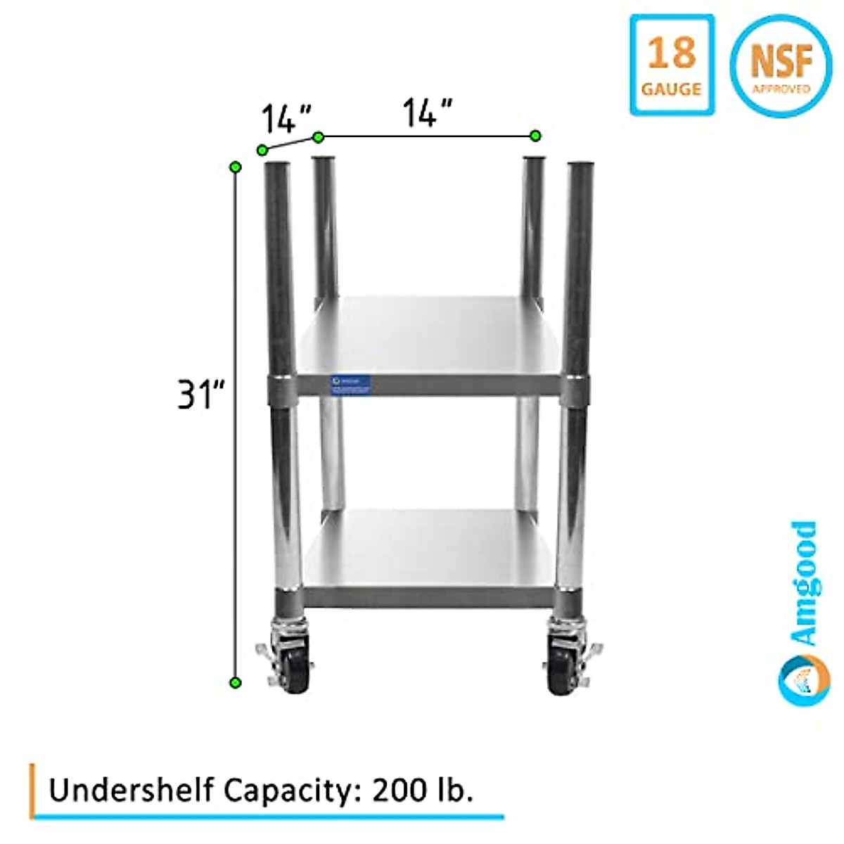 AmGood 14" x 14" Stainless Steel Rice Warmer Stand With Wheels | Restaurant Commercial Grade Equipment Stand