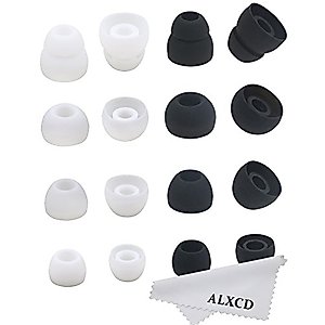 ALXCD Ear Tips for Powerbeats2 Wireless Headphone, SML 3 Size 6 Pair Silicone Replacement Earbud Tips & 2 Pair Double Flange Ear Tip Cushion, Fit for Beats Powerbeats 2 Wireless [8 Pair](Black/White)