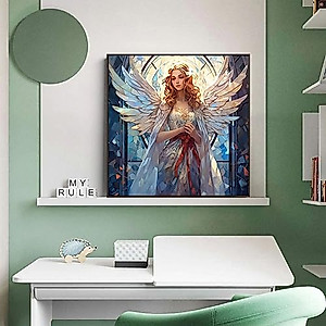 5D Diamond Painting Kits Christmas Angel Stained Glass DIY Diamond Full Round Drill Diamond Art Painting for Adults with Accessories for Home Wall Decor 30x30cm/11.8x11.8in