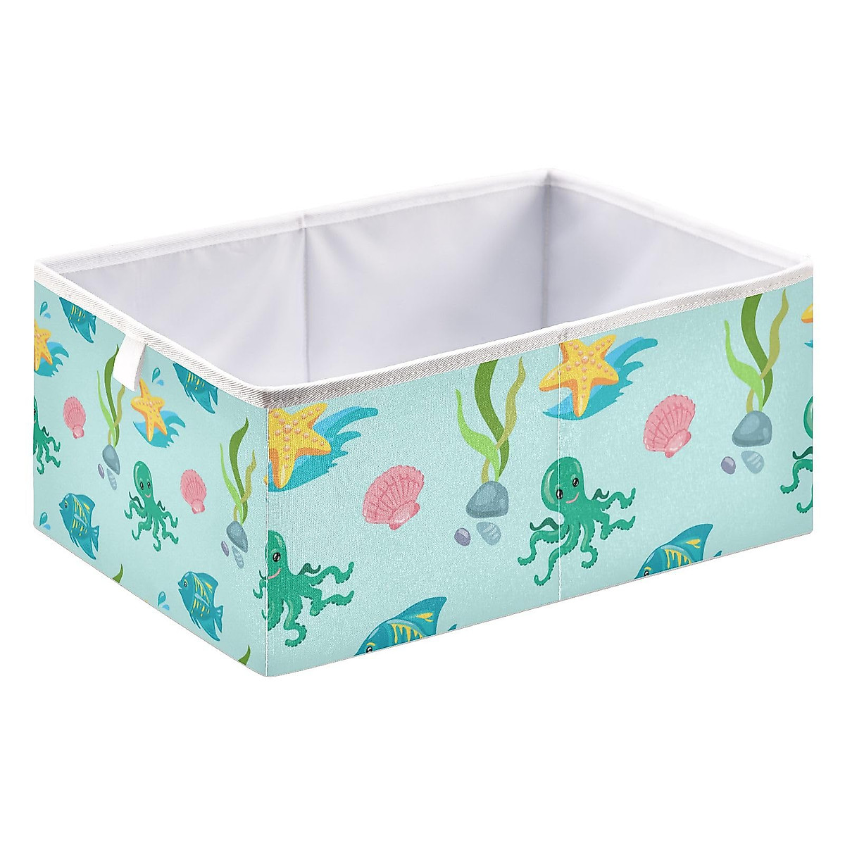 Qilmy Sea Life Fish Rectangle Storage Bin Large Foldable Storage Basket for Shelves, Closets, Laundry, Nursery, Home Decor, 15.8 x 10.6 x 7 Inch