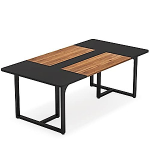 Rectangle Conference Table with Spliced Board, 6FT Long Meeting Seminar Table up for 8 People, Industrial Business Large Office Conference Room Table Boardroom Desk for Home Office, Dining Room