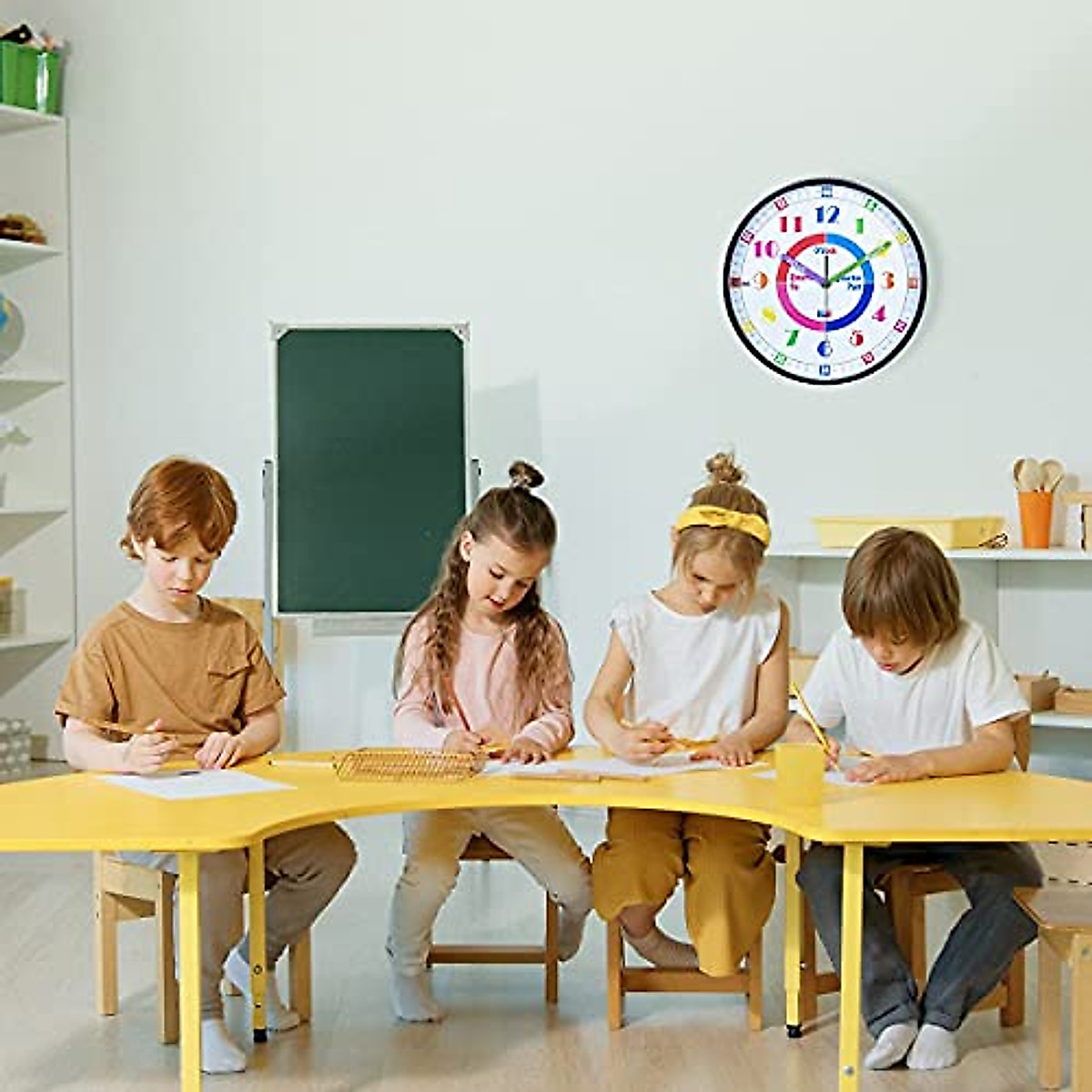 Telling Time Teaching Wall Clock, Silent Movement, Educational Wall Clock, Makes Kids Learning Time Faster and Fun. Its Perfect for Parents and Teachers, Decorate Kids Bedroom or Classroom,Black