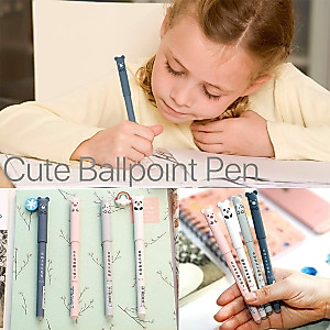 Jinja Brands 12 Pcs Erasable Pens Cute Animal Writing Gel Ink Pen Cartoon Cat Pig Bear Panda 0.4mm Black Ink Ballpoint Rollerball Pens for Student Gift Stationery Office Supplies Friction Erasable