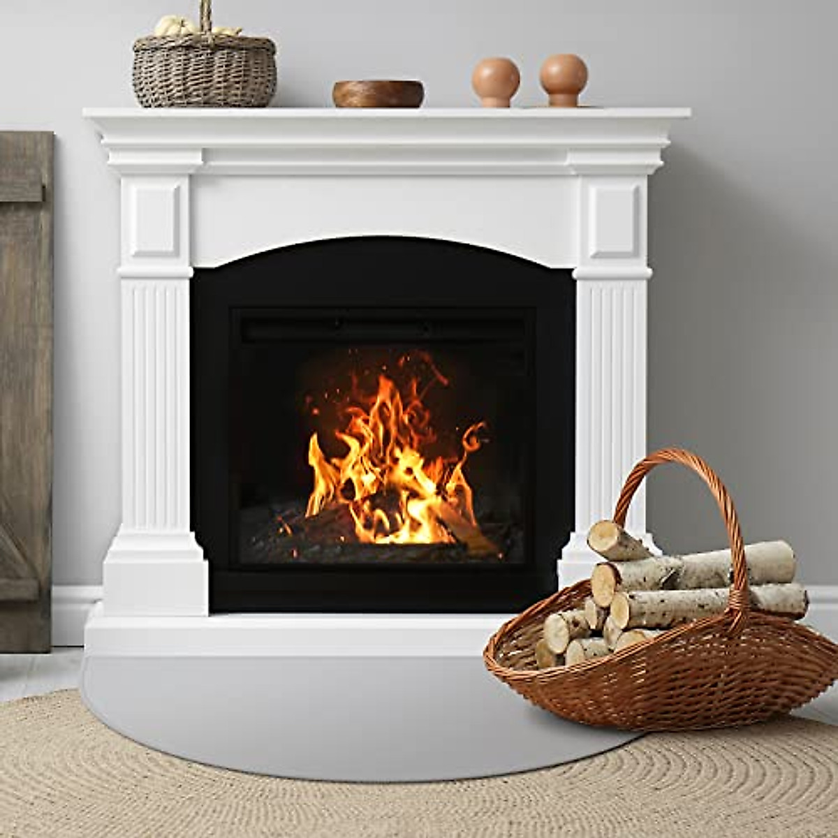 FLASLD Fireproof Fireplace Mat 24×42Inch Half Round Hearth Rug Protects Floors from Sparks Embers, Gray