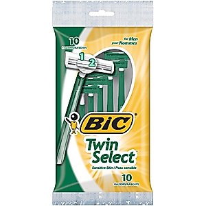 BIC Twin Select, Sensitive Skin, Disposable Shaver for Men, 10 Count (Pack of 1)